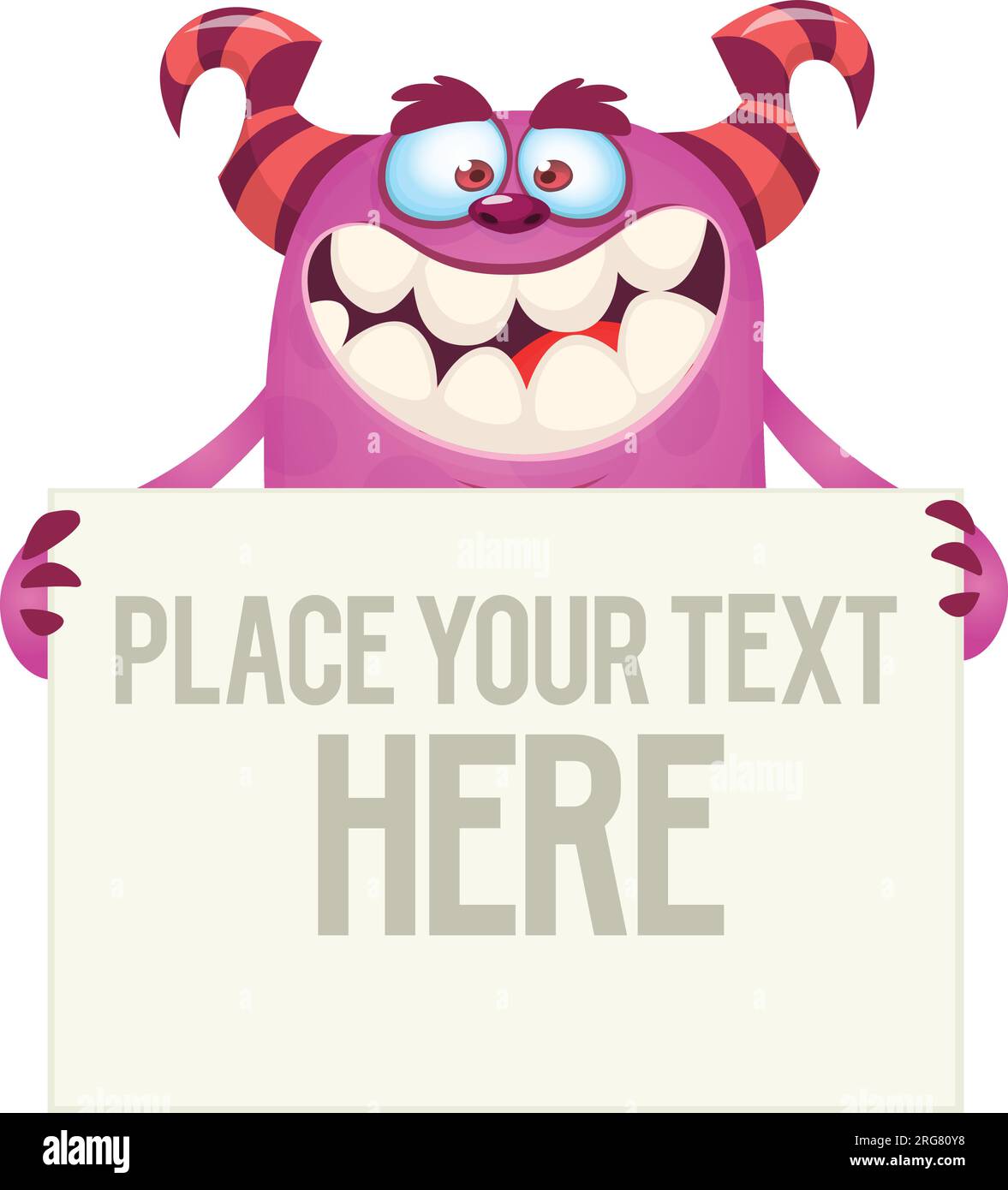 Catoon happy monster holding blank paper with sample text. Vector ...