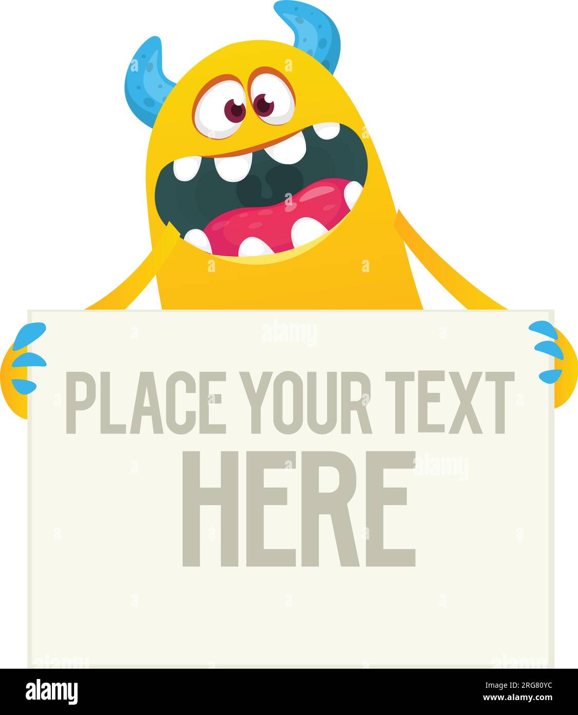 Catoon happy monster holding blank paper with sample text. Vector ...
