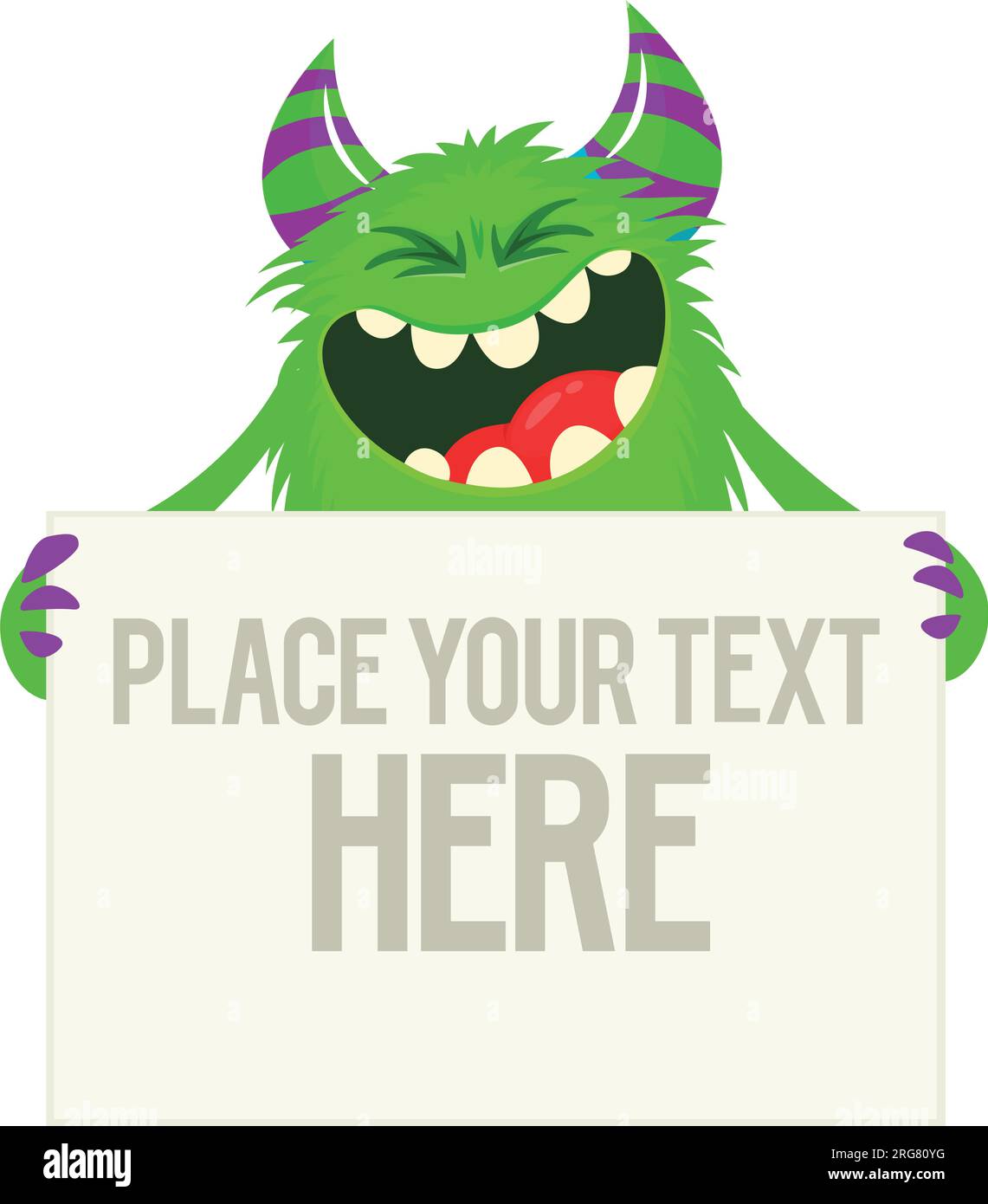 Catoon happy monster holding blank paper with sample text. Vector ...