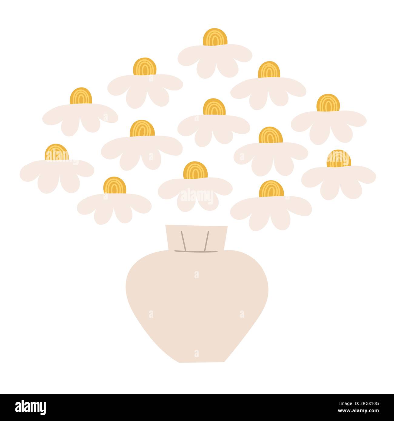 Lush bouquet with simple abstract daisy flowers in ceramic vase. Vector ...