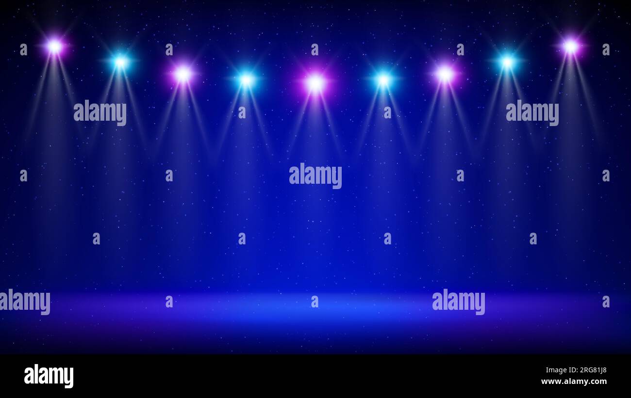 Stage, spotlight. Blue backdrop, background for displaying products ...