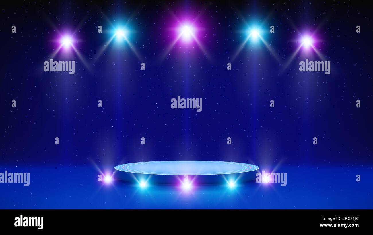 Stage, podium, spotlight. Blue pink purple background, backdrop for ...