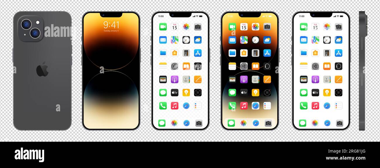New black, gray Iphone 14. Apple inc. smartphone with ios 14. Locked ...