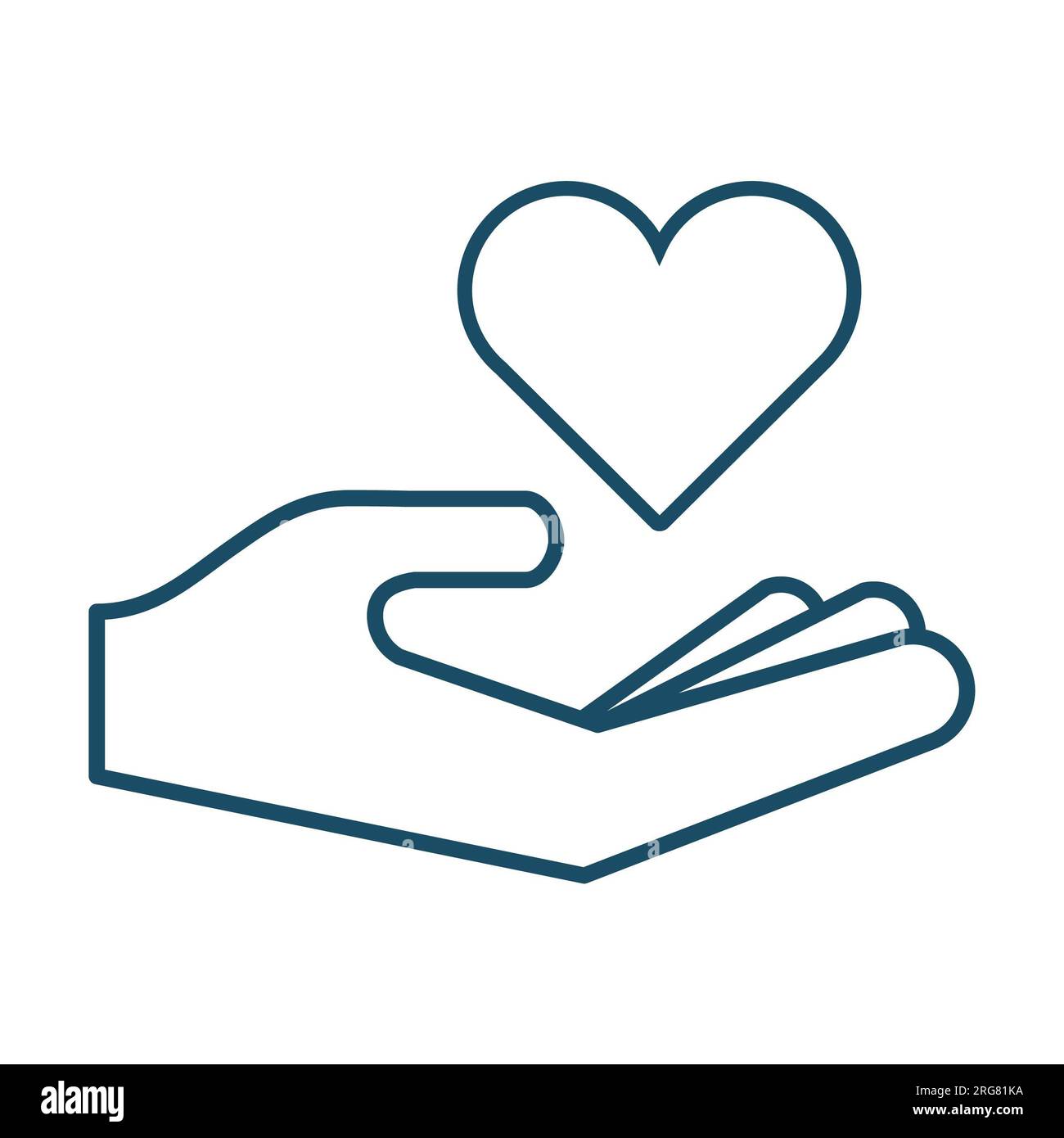 Outline heart on open hand on white background. Isolated illustration ...