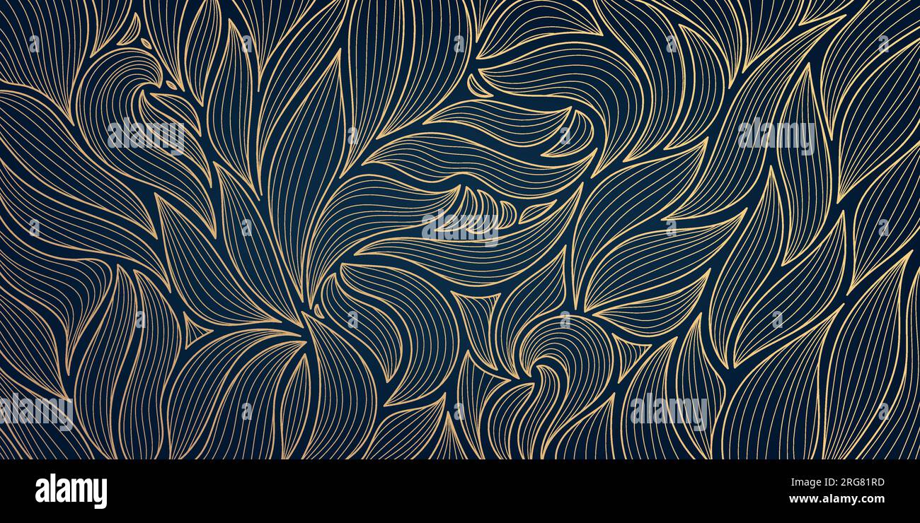 Vector golden leaves botanical modern, art deco wallpaper background ...