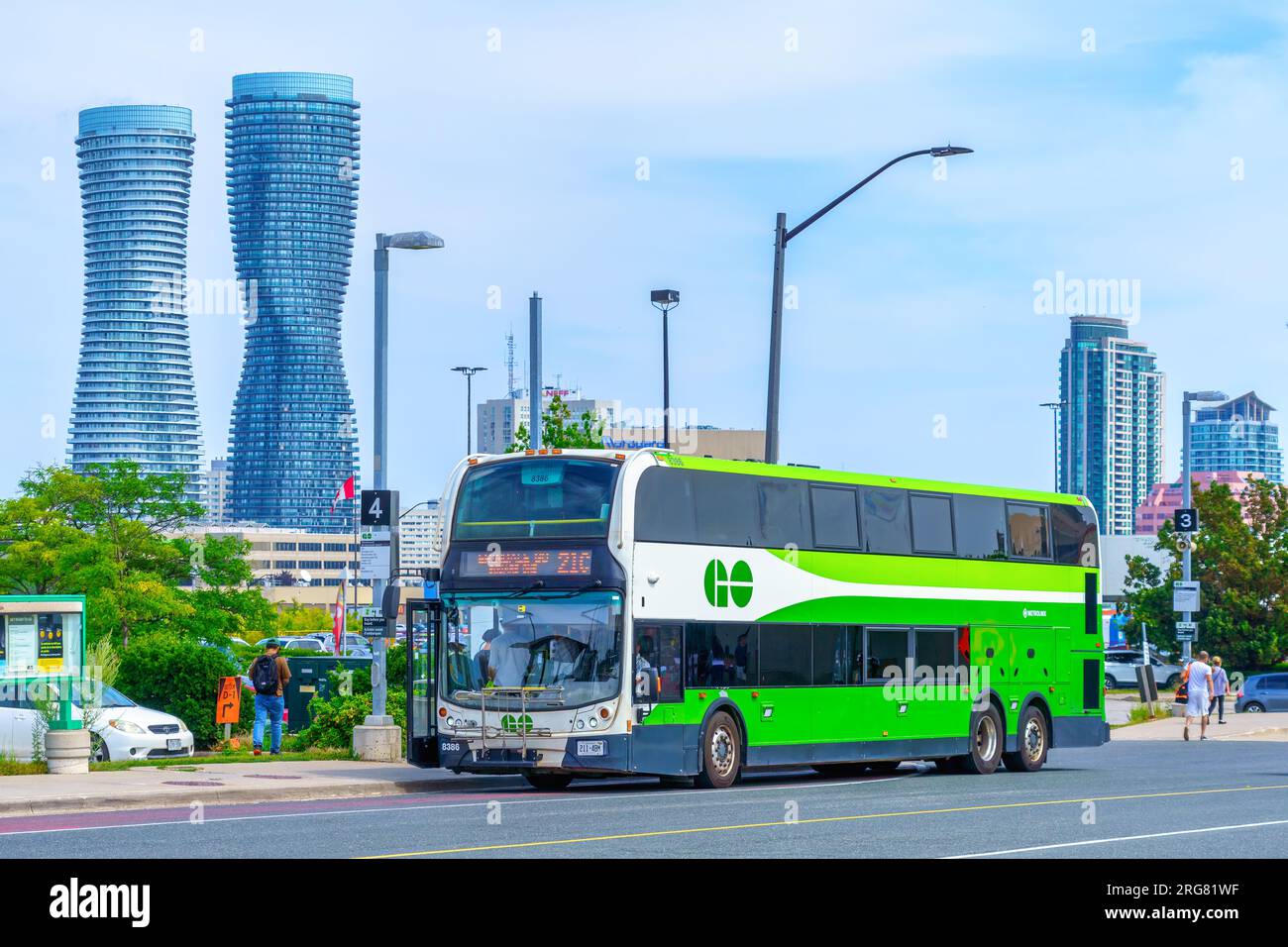 Mississauga, Canada, A modern GO Transit bus is parked in the Square ...