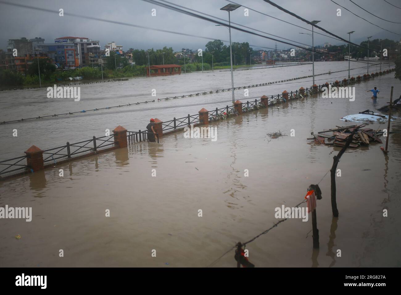 Kathmandu, Nepal. 08th Aug, 2023. A general view of the flooded area after heavy rainfall in ...