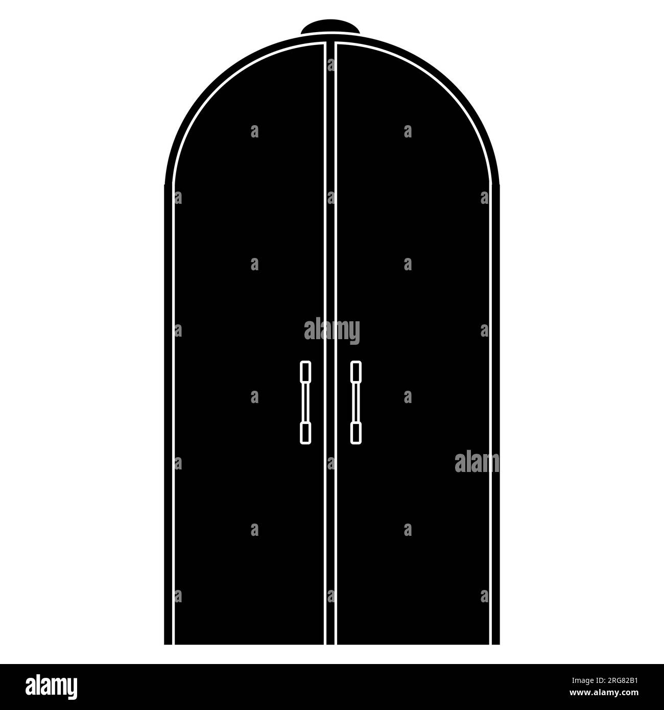 Arch type double door silhouette with door handle isolated on white ...