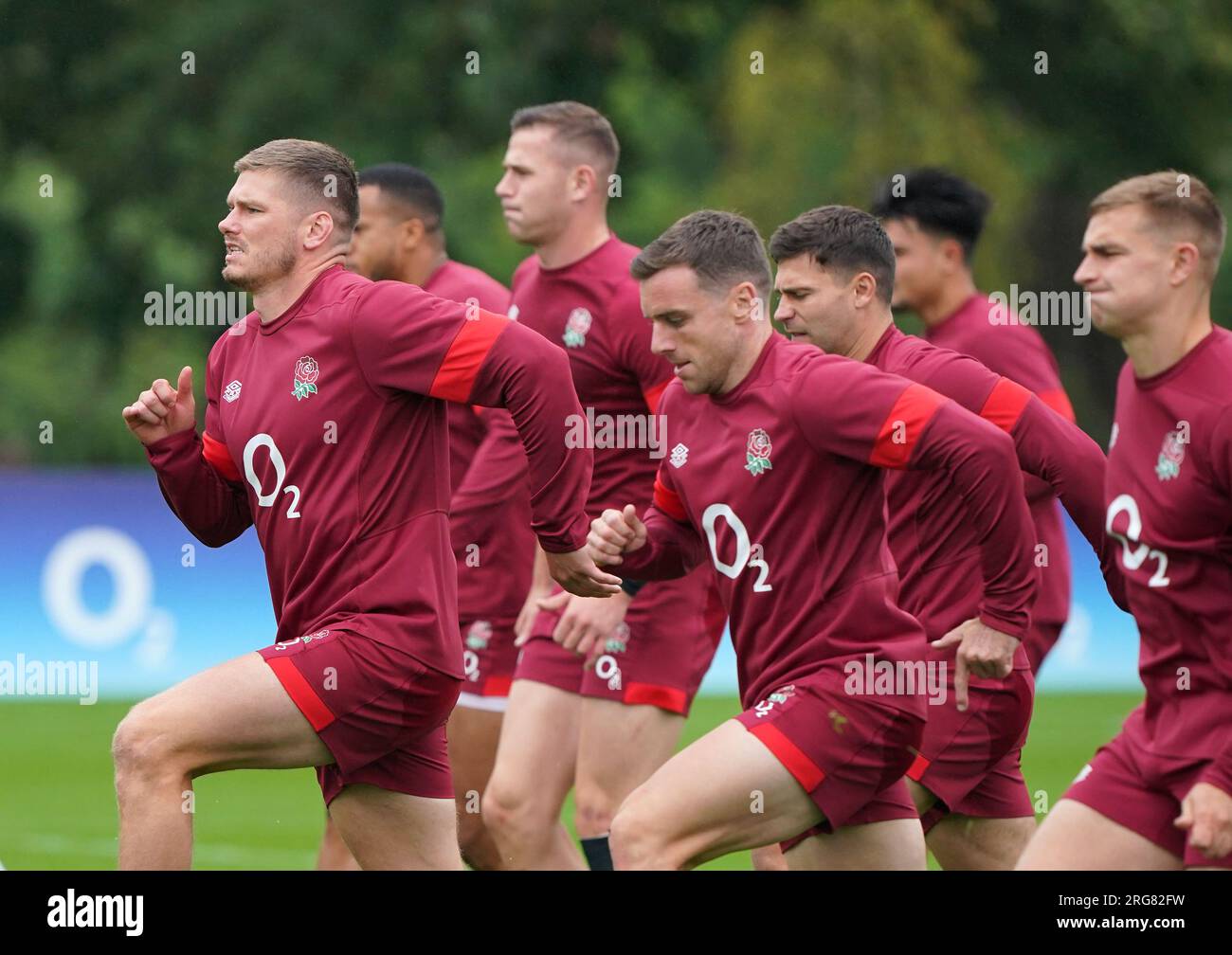 England's Owen Farrell and George Ford during the training session at ...