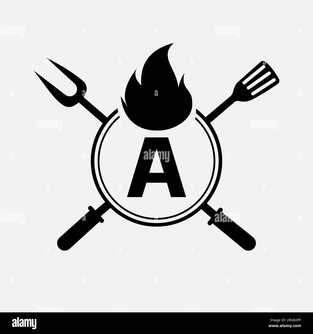 Letter A Restaurant Logo with Grill Fork and Spatula Icon. Hot Grill ...