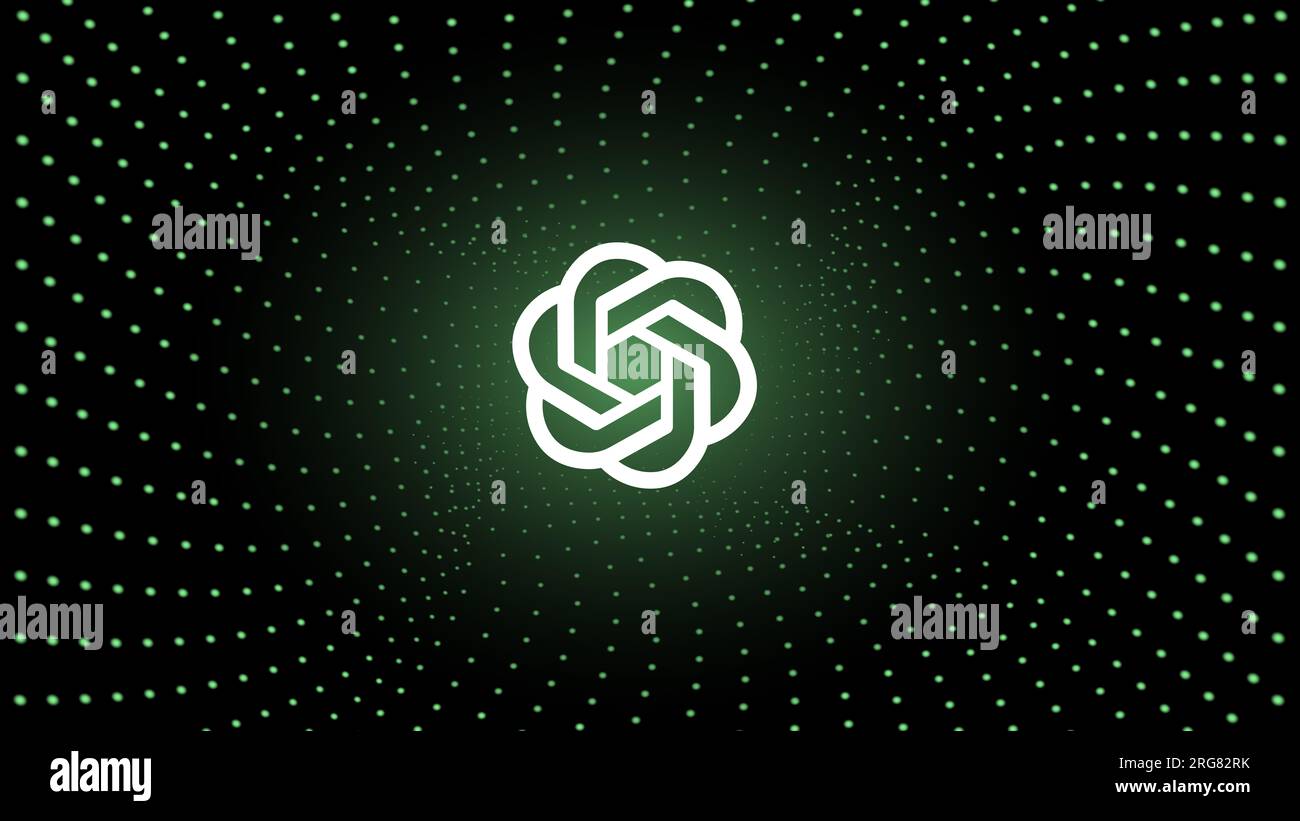 ChatGPT artificial intelligence program logo, OpenAI company, on spiral ...