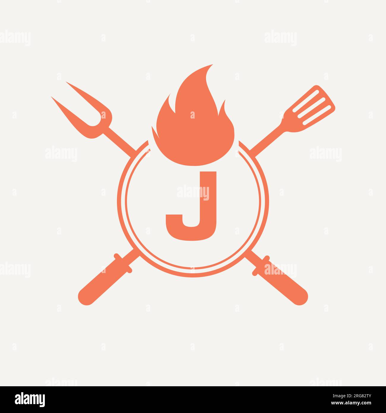 Letter J Restaurant Logo with Grill Fork and Spatula Icon. Hot Grill ...