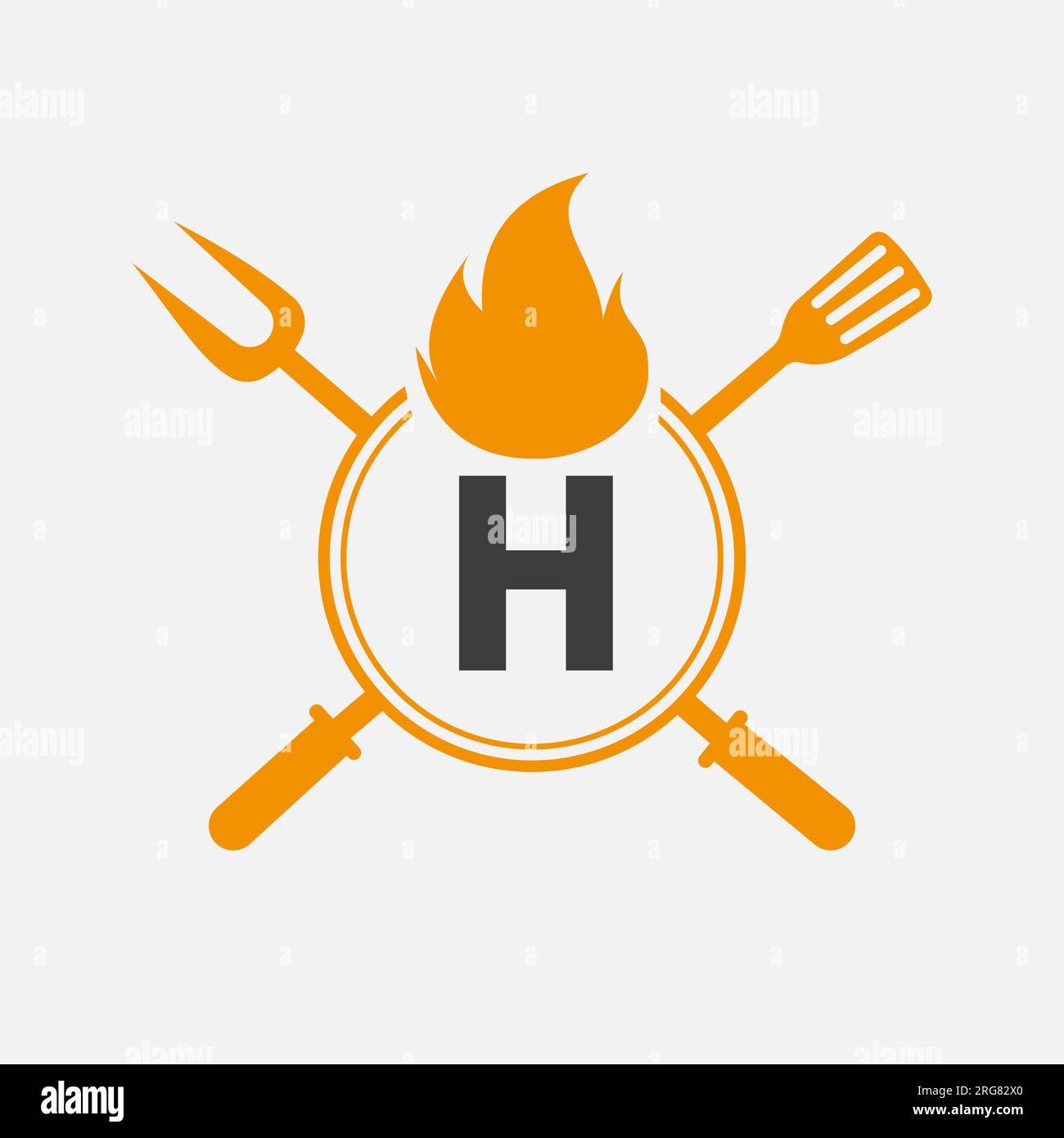 Letter H Restaurant Logo with Grill Fork and Spatula Icon. Hot Grill ...