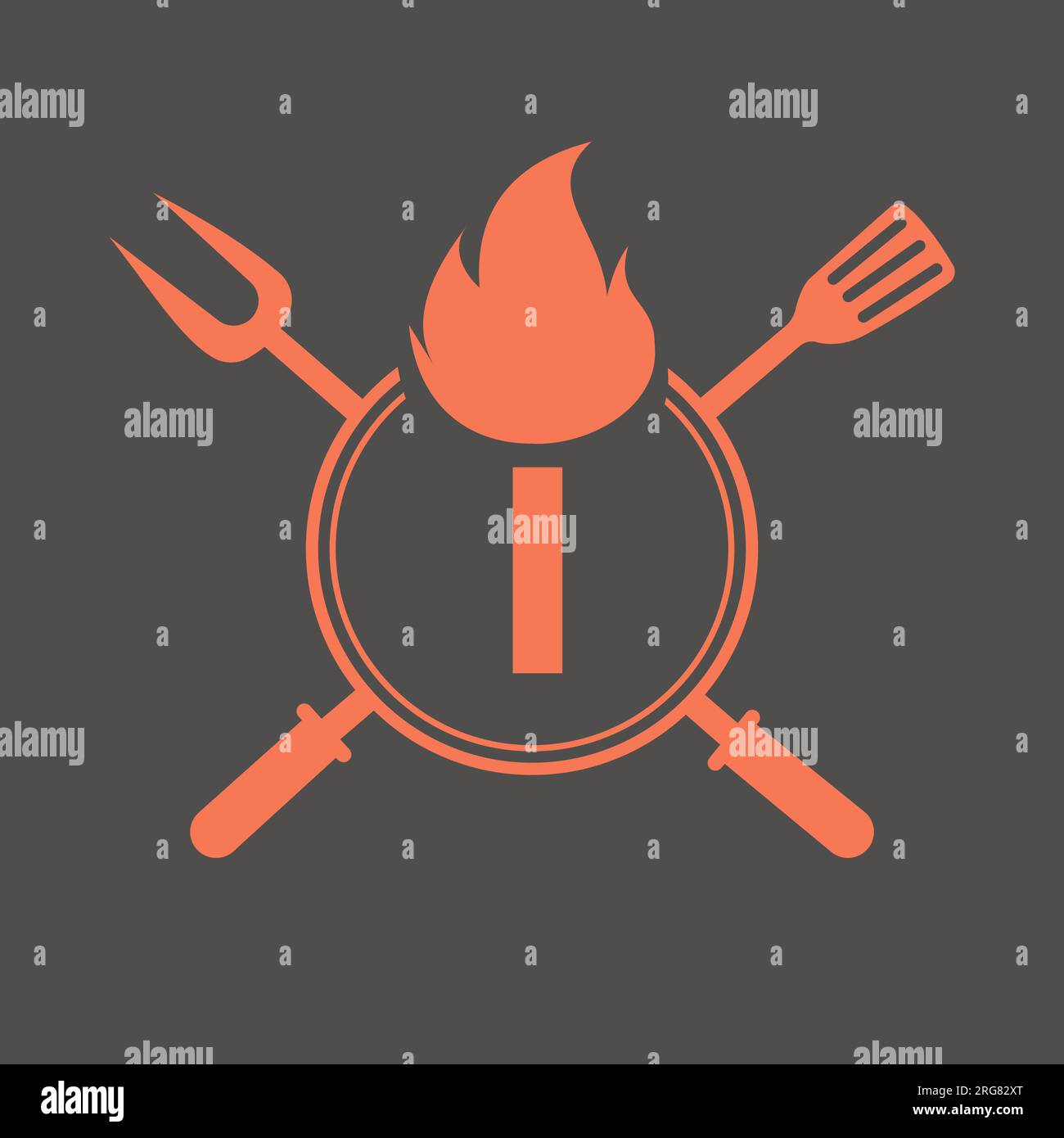 Letter I Restaurant Logo with Grill Fork and Spatula Icon. Hot Grill ...