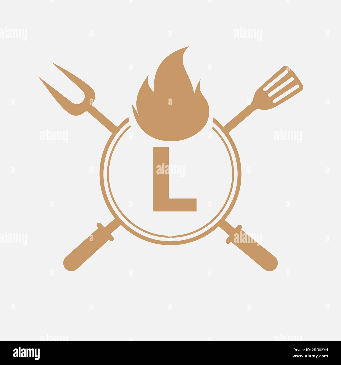 Letter L Restaurant Logo with Grill Fork and Spatula Icon. Hot Grill ...