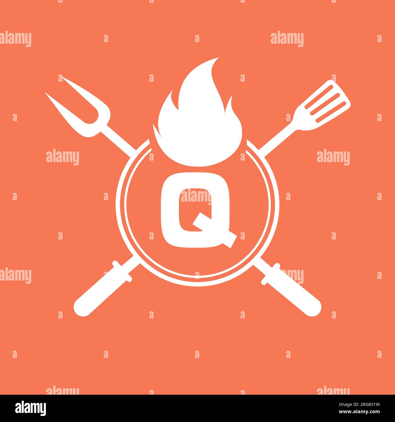 Letter Q Restaurant Logo with Grill Fork and Spatula Icon. Hot Grill ...