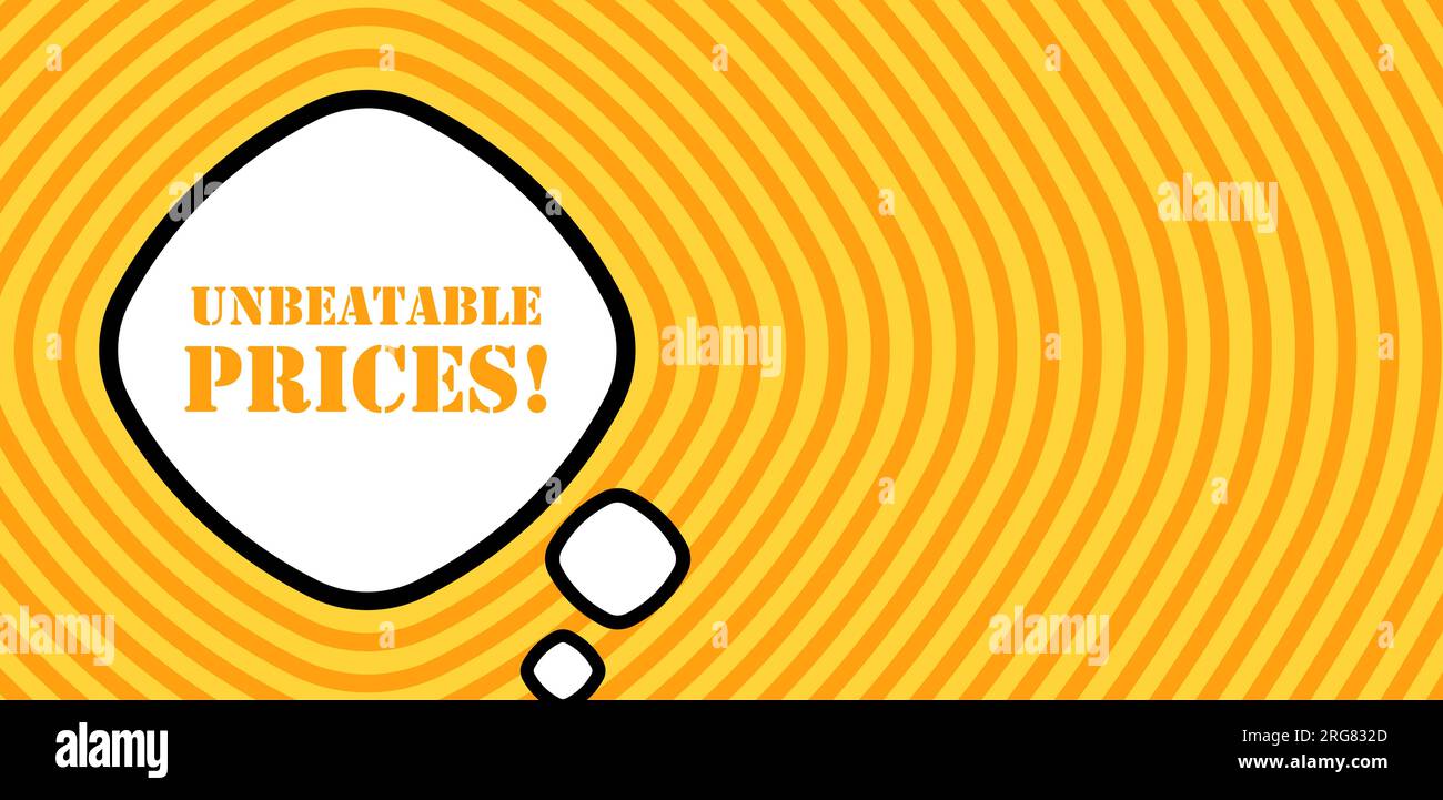 Speech bubble with Unbeatable prices text. Boom retro comic style. Pop ...