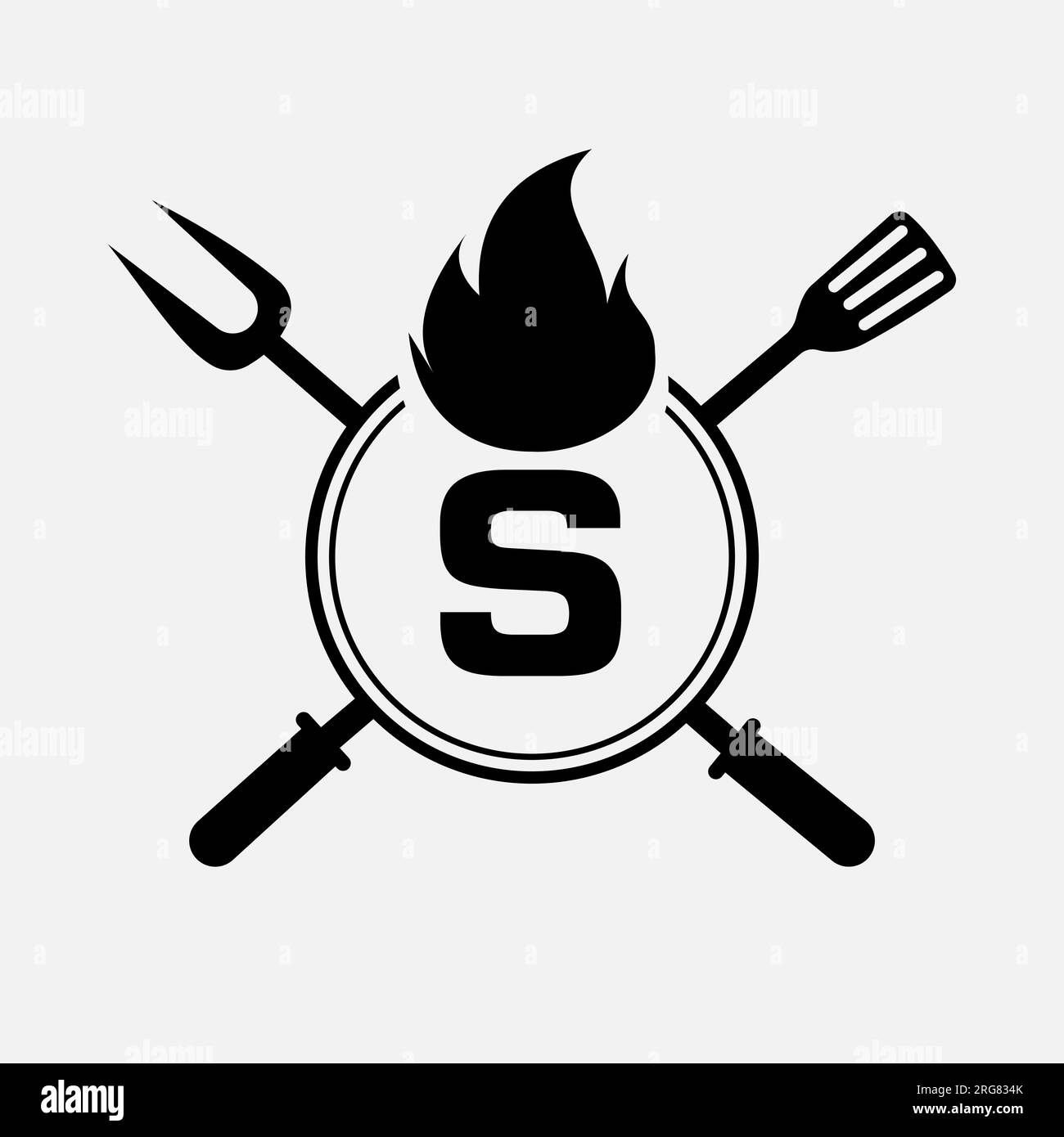 Letter S Restaurant Logo with Grill Fork and Spatula Icon. Hot Grill ...
