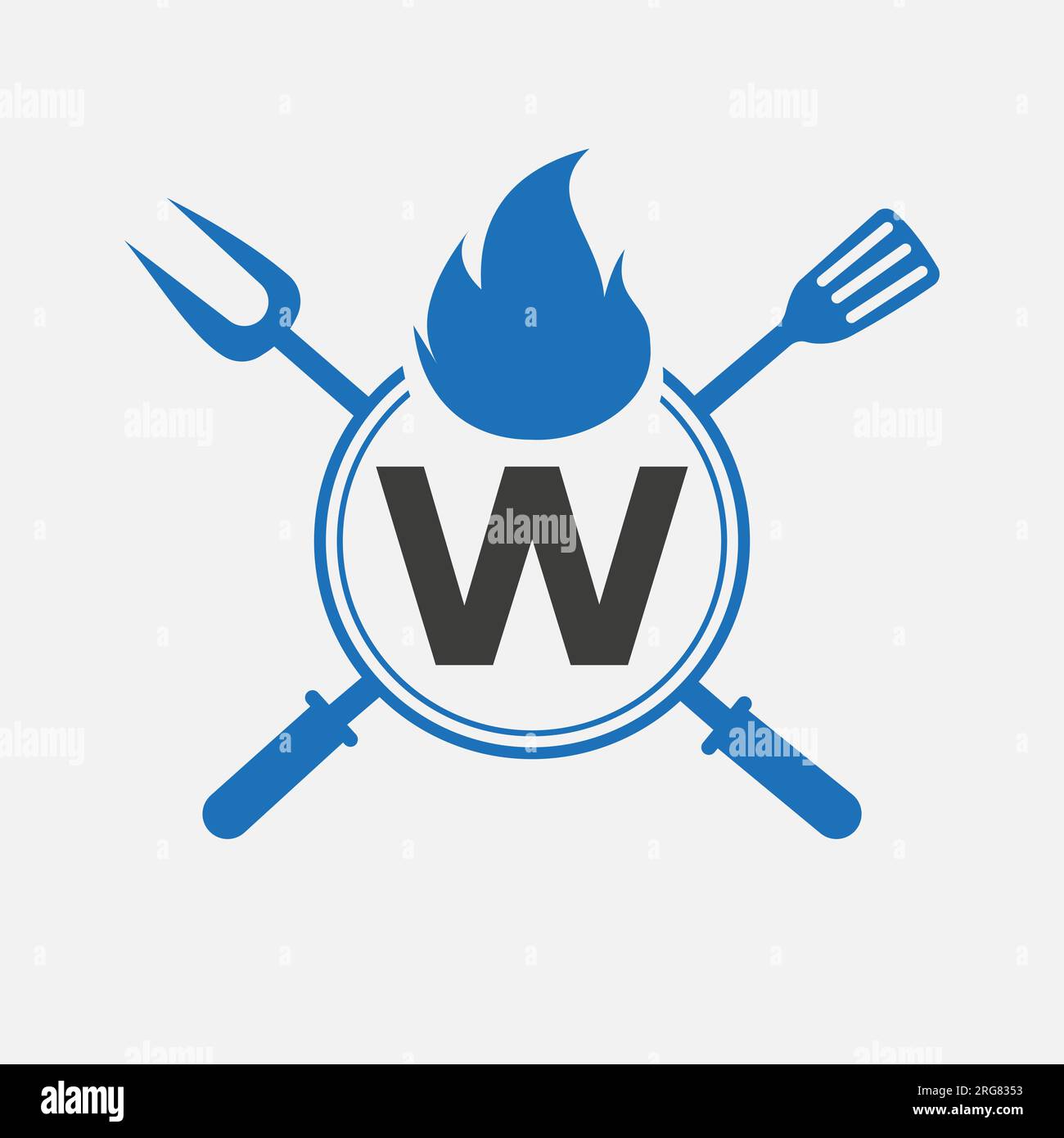 Letter W Restaurant Logo with Grill Fork and Spatula Icon. Hot Grill ...