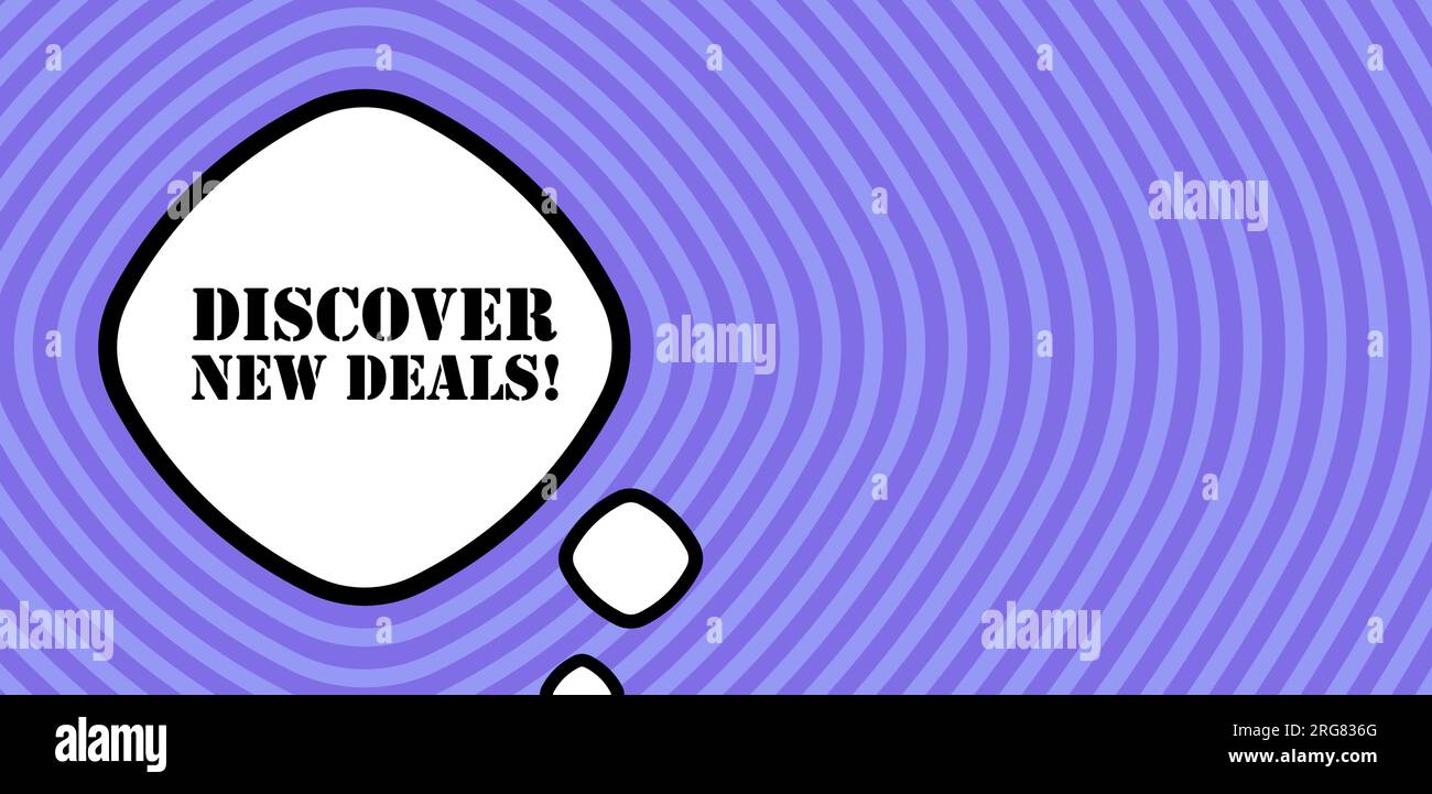 Speech bubble with discover new deals text. Boom retro comic style. Pop ...