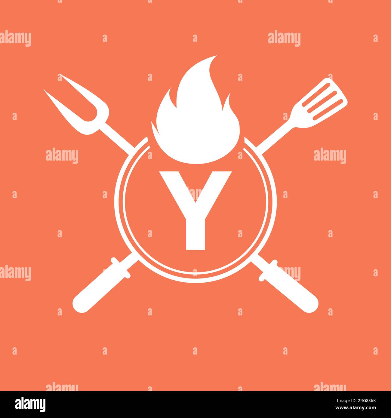 Letter Y Restaurant Logo with Grill Fork and Spatula Icon. Hot Grill ...