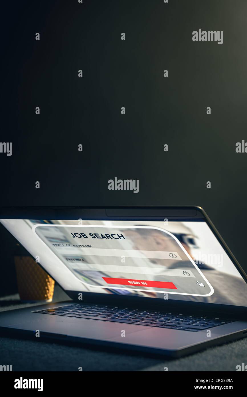 Laptop screen with line for job search Stock Photo - Alamy