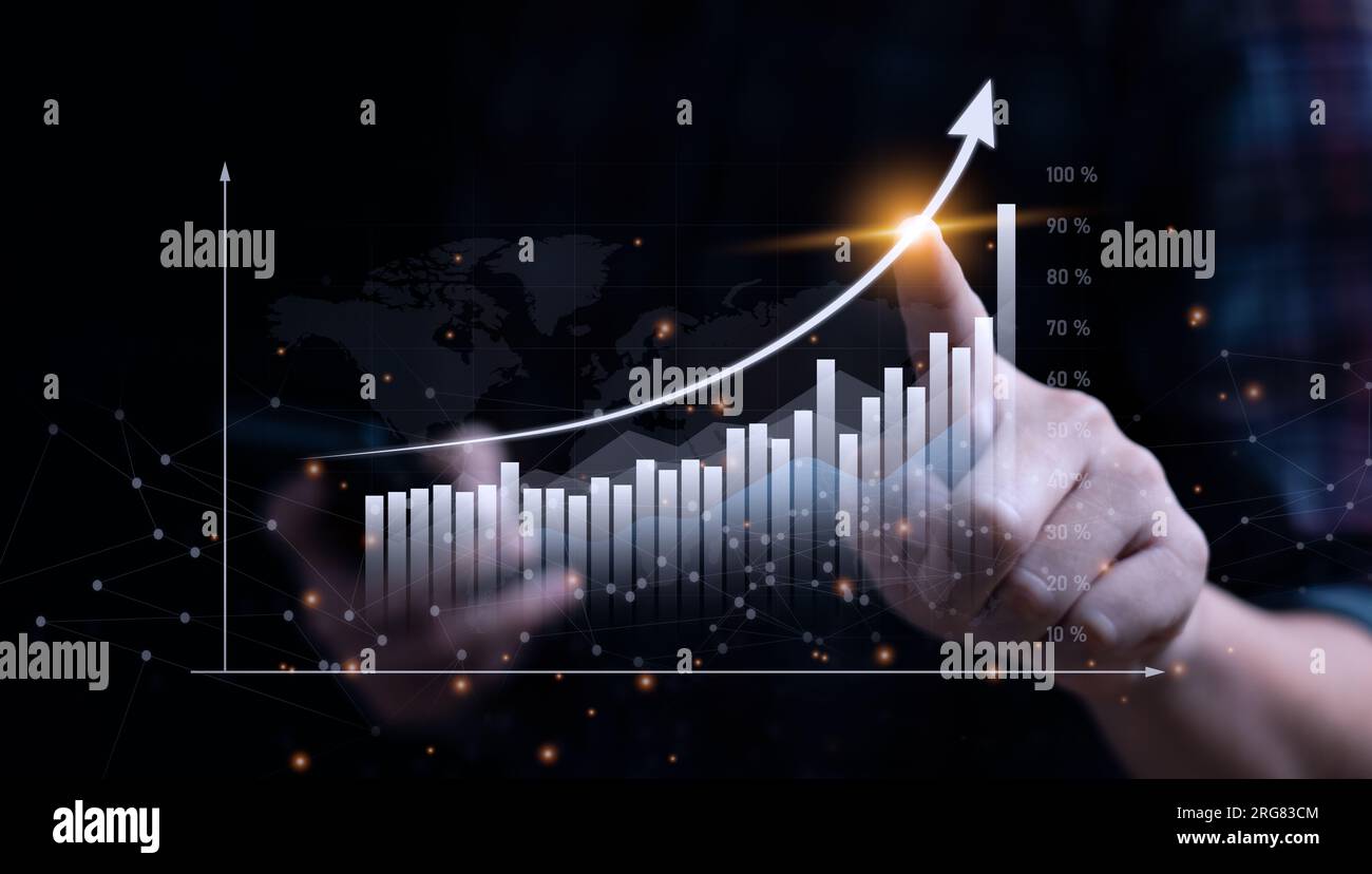 Business growth and progress concept. Businessman is showing virtual ...