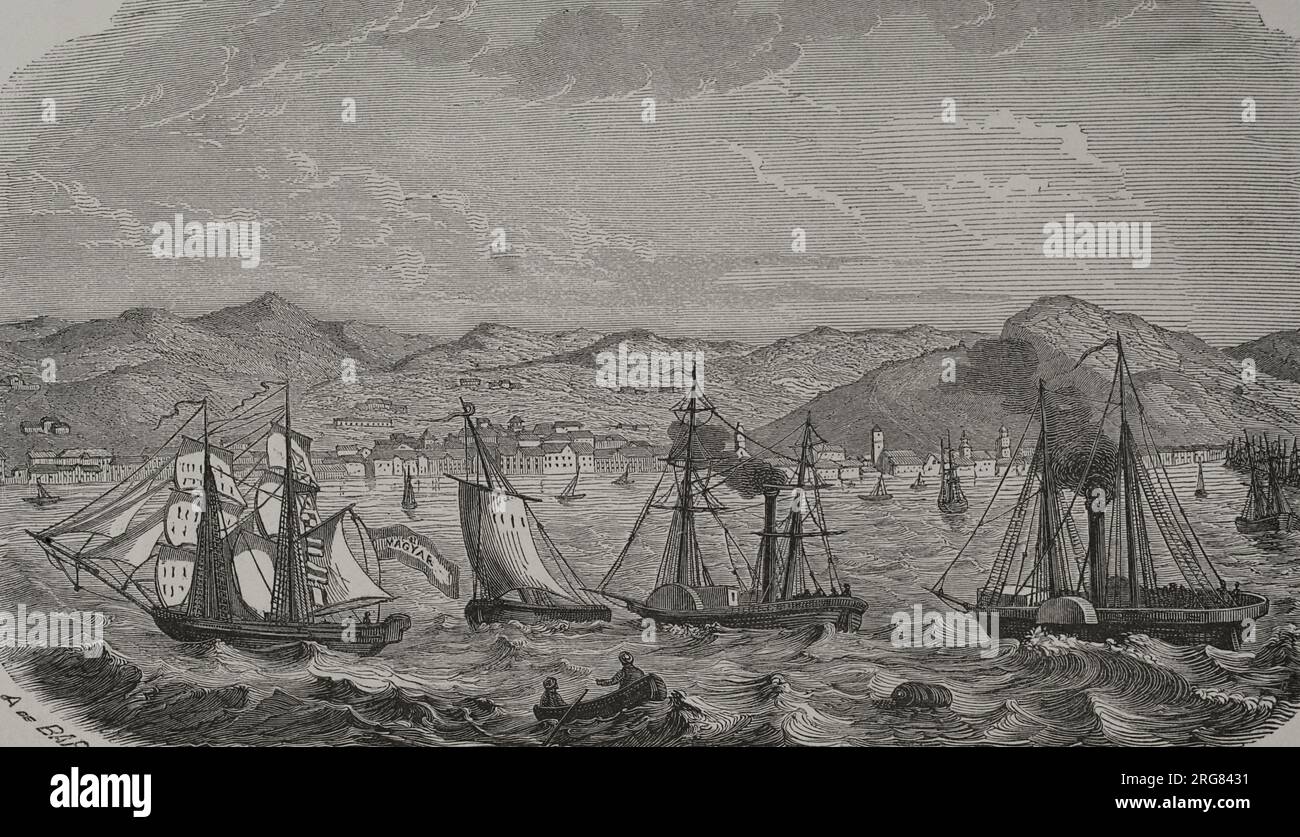 Dalmatia, 19th century. Port of Fiume (present-day Rijeka, Croatia ...