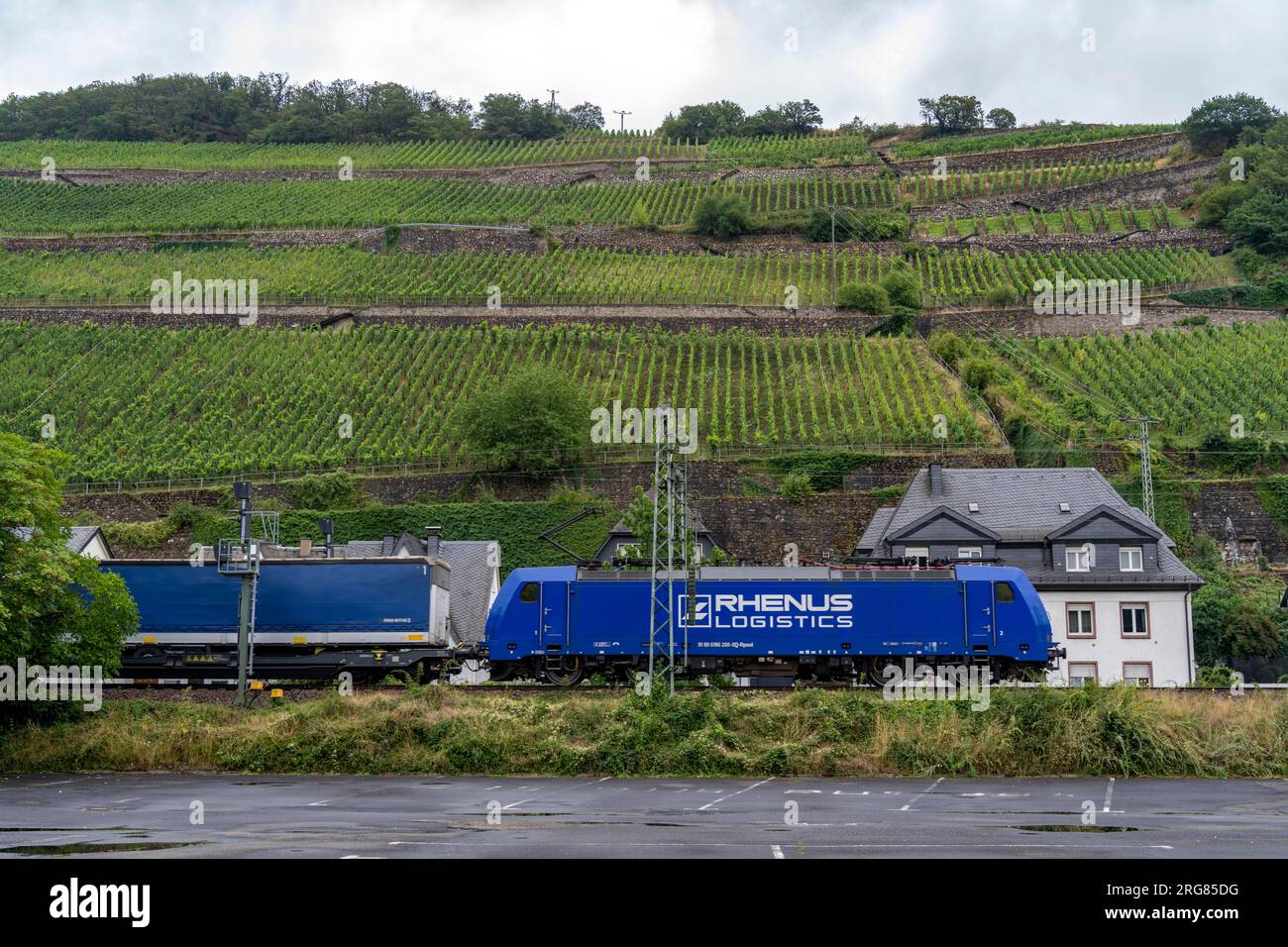 Upper Middle Rhine Valley, railway line on the right bank of the Rhine ...