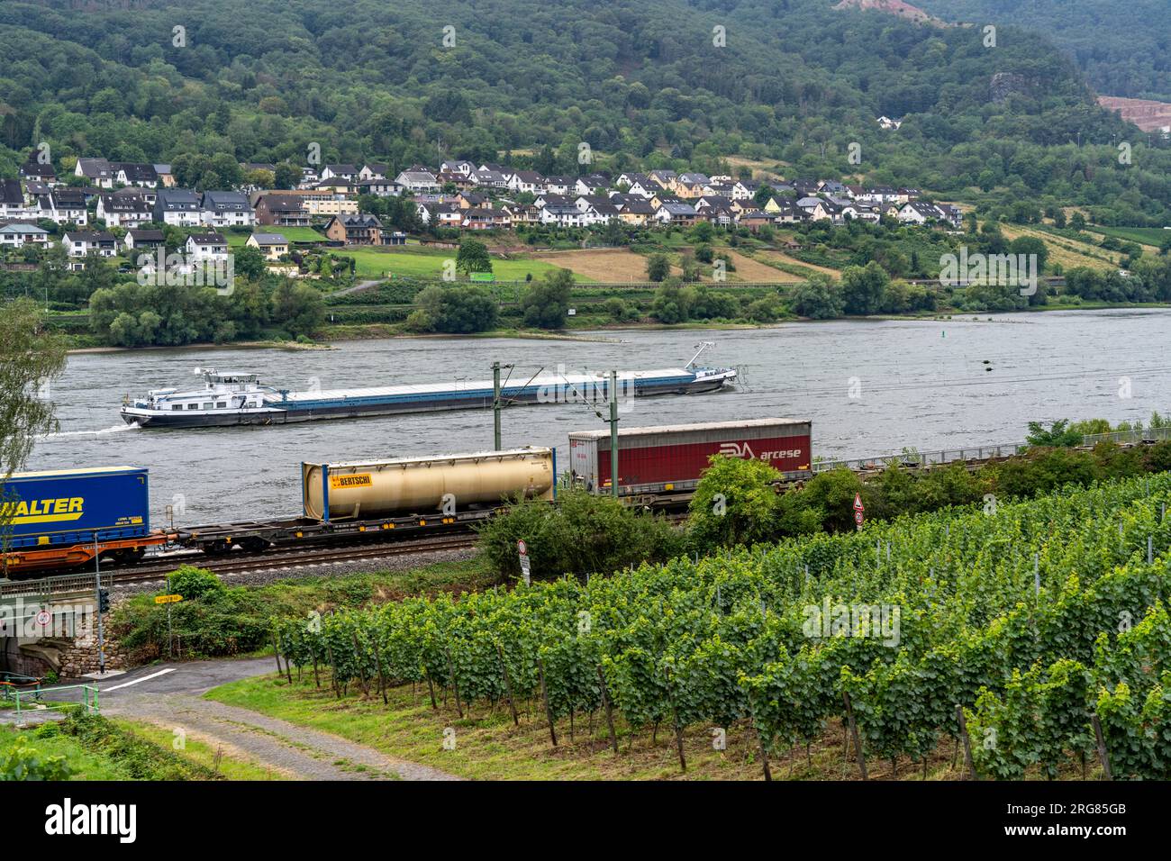 Upper Middle Rhine Valley, railway line on the right bank of the Rhine ...