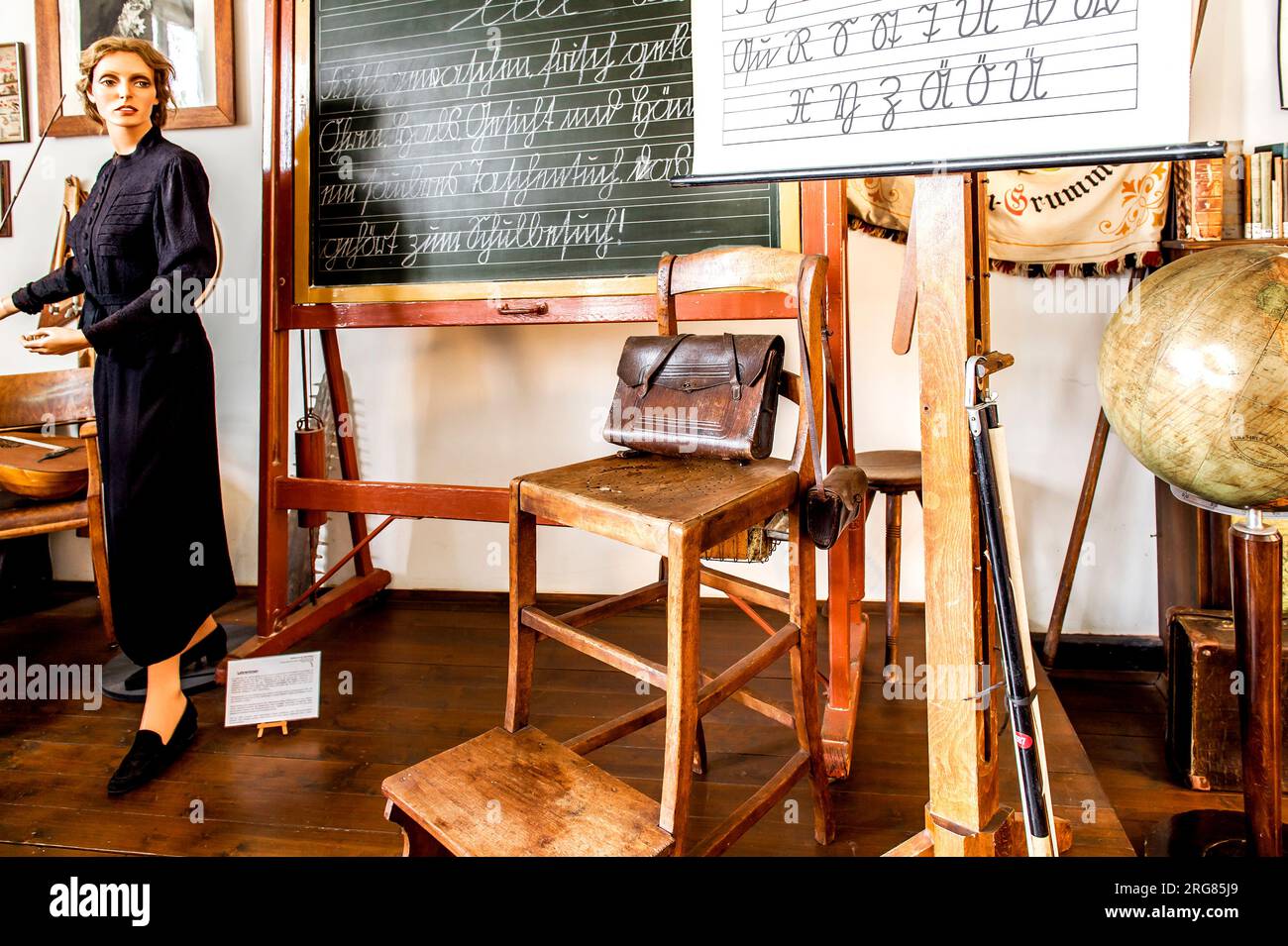 old historical classroom with woman teacher, altes historisches ...