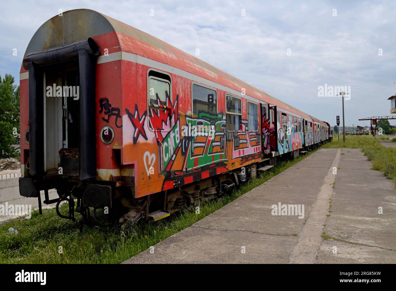 HSH Albanian Railways train at Shkozet station next to the ...