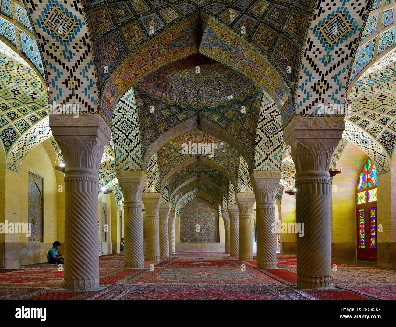 Nasir-ol-molk Mosque ("pink mosque") in Shiraz, Iran. Built during the ...