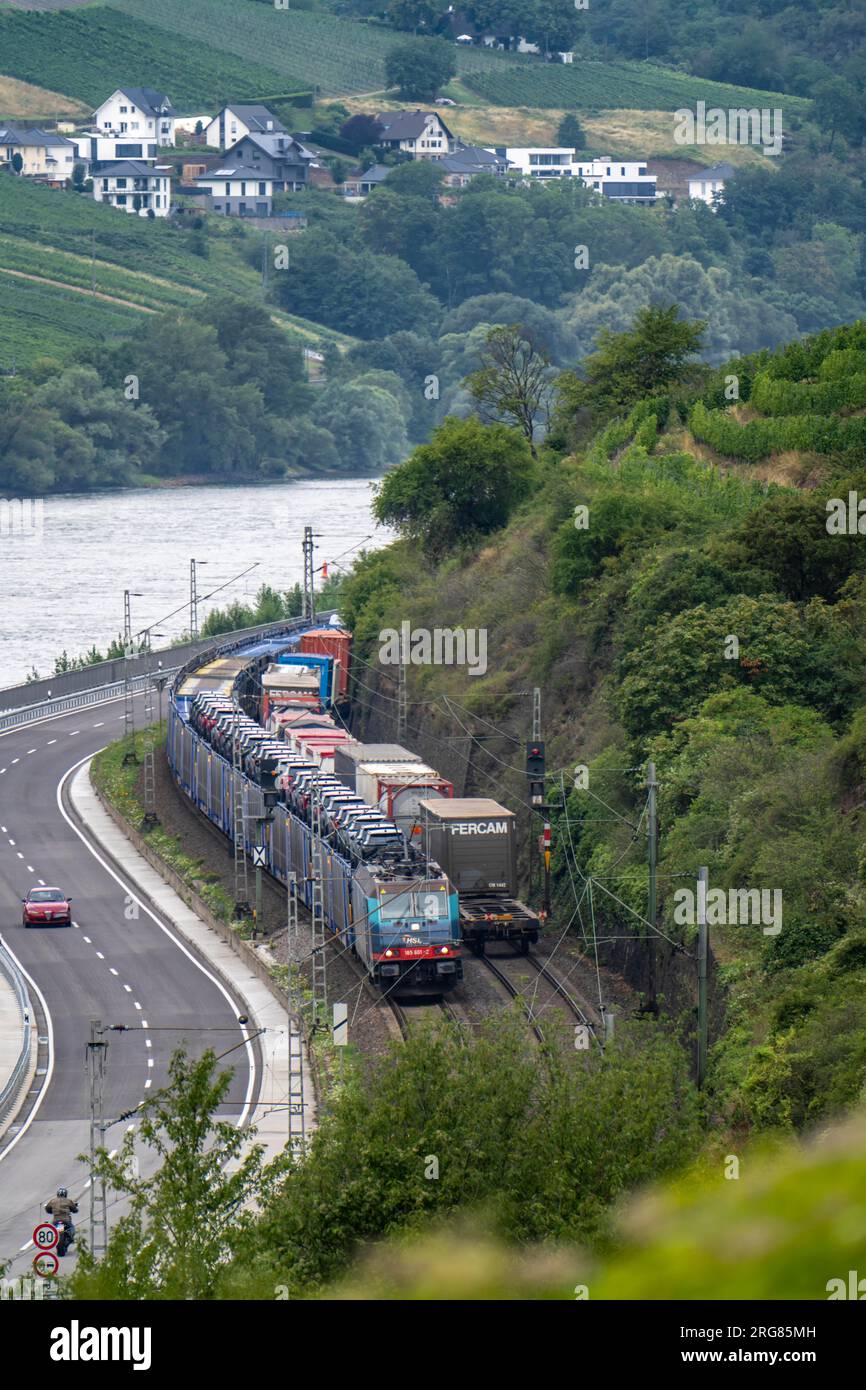 Upper Middle Rhine Valley, railway line on the right bank of the Rhine ...