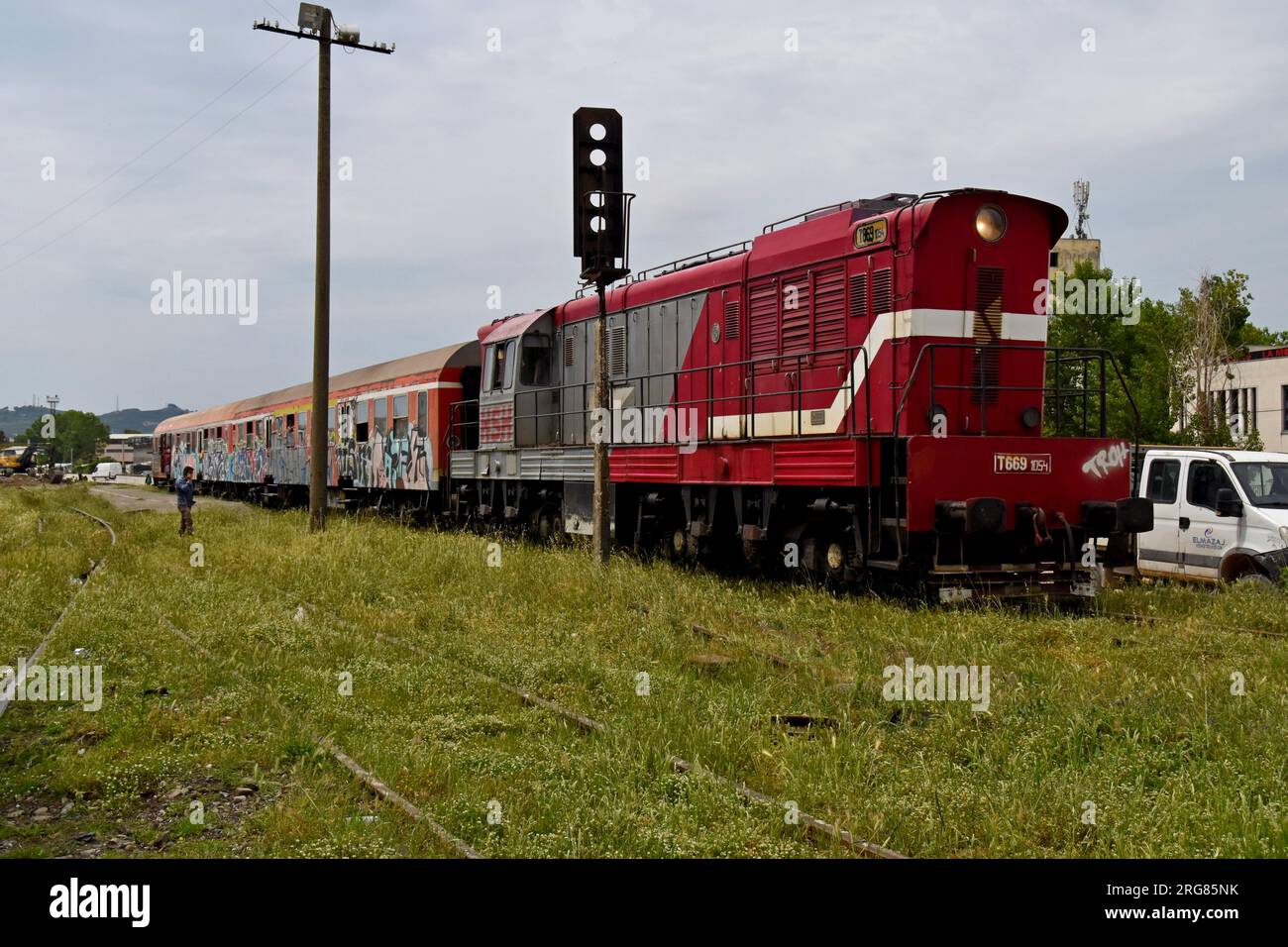 HSH Albanian Railways train at Shkozet station next to the ...