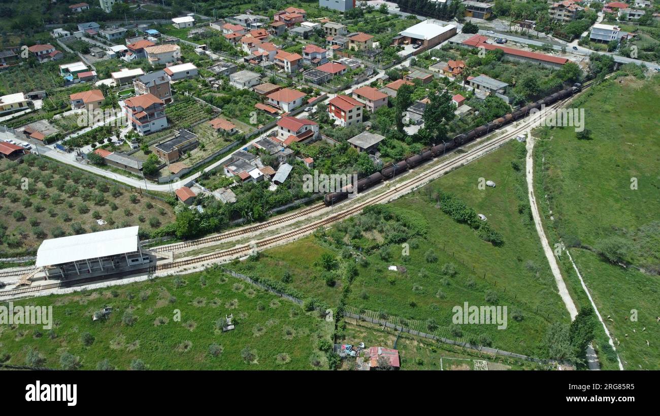 Albrail oil train in sidings at Fier, for the trip to the oil terminal ...