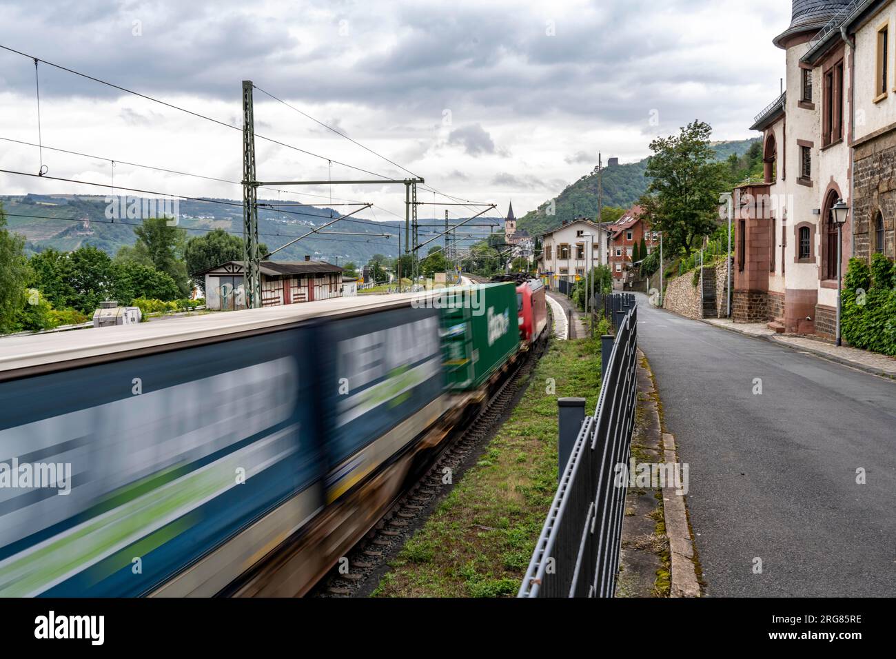 Upper Middle Rhine Valley, railway line on the right bank of the Rhine ...