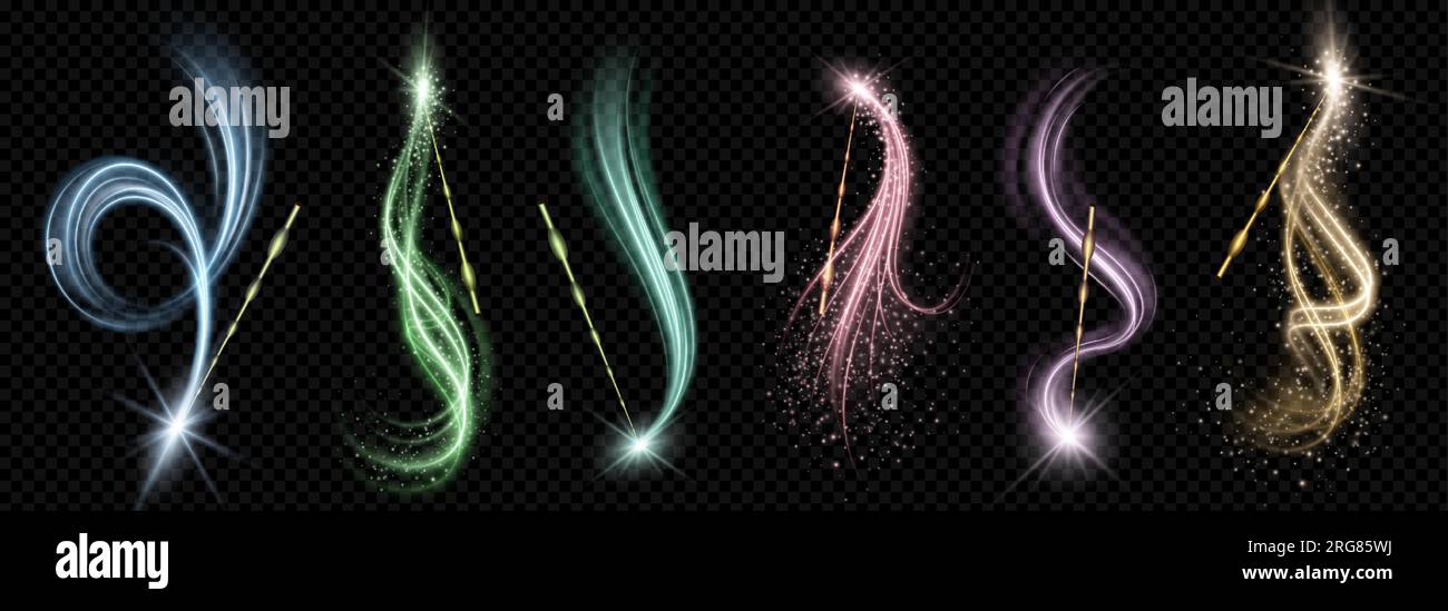 Magic wand with wizard spell sparkle light vector. Magician fairy ...