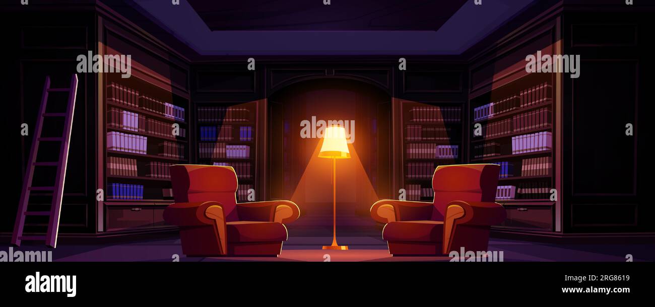 Library room with book interior cartoon background. Old librarian ...