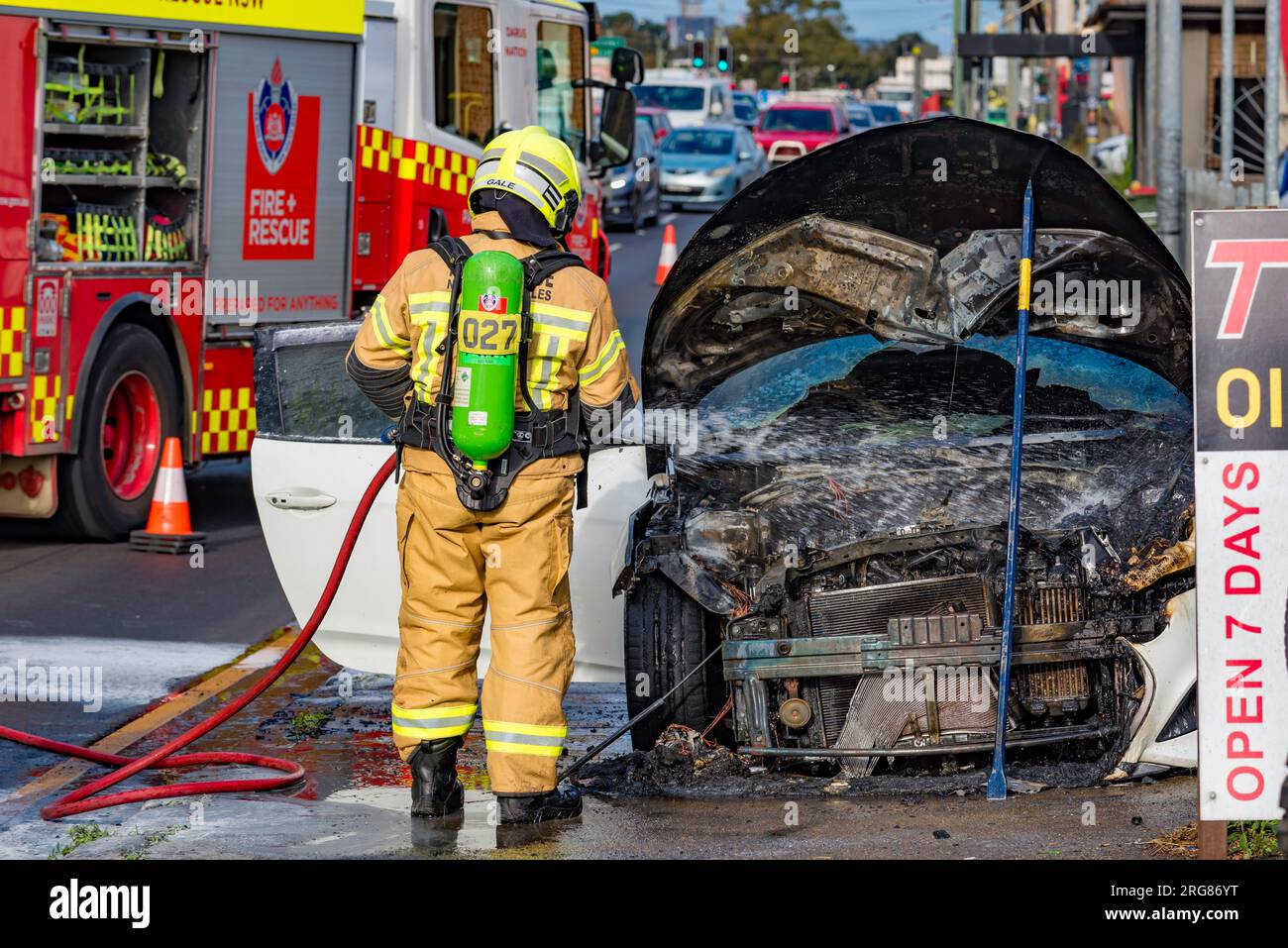 Aug 07, 2023: A member of Fire and Rescue NSW (FRNSW) attending a ...