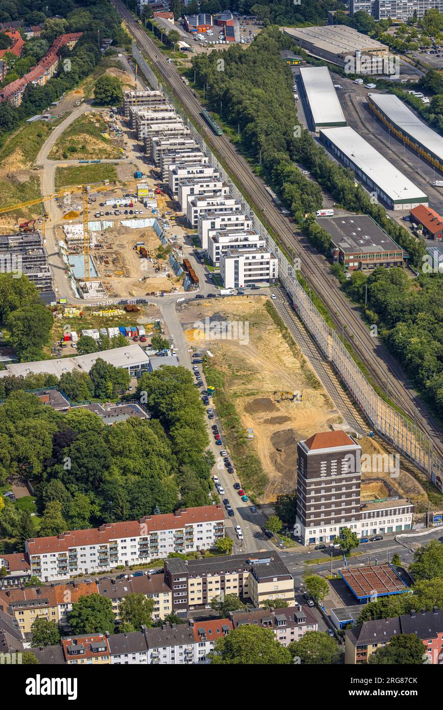 Aerial view, construction site Kronprinzenviertel for new building of apartments, Am Wasserturm ...