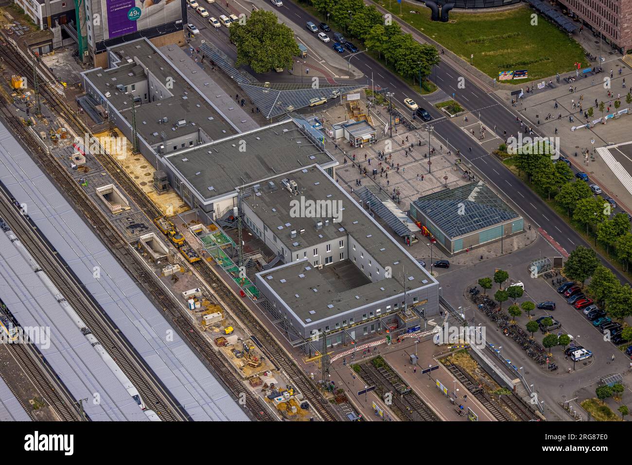 Aerial view, Dortmund main station, entrance hall and station forecourt ...