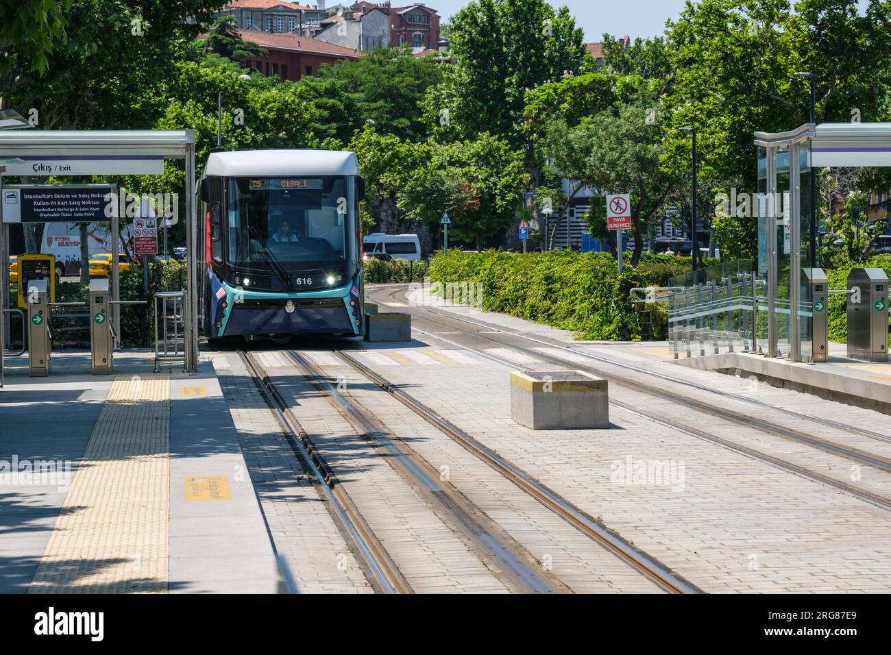 Istanbul, Turkey, Turkiye. Tram Approaching a Tram Stop Stock Photo - Alamy