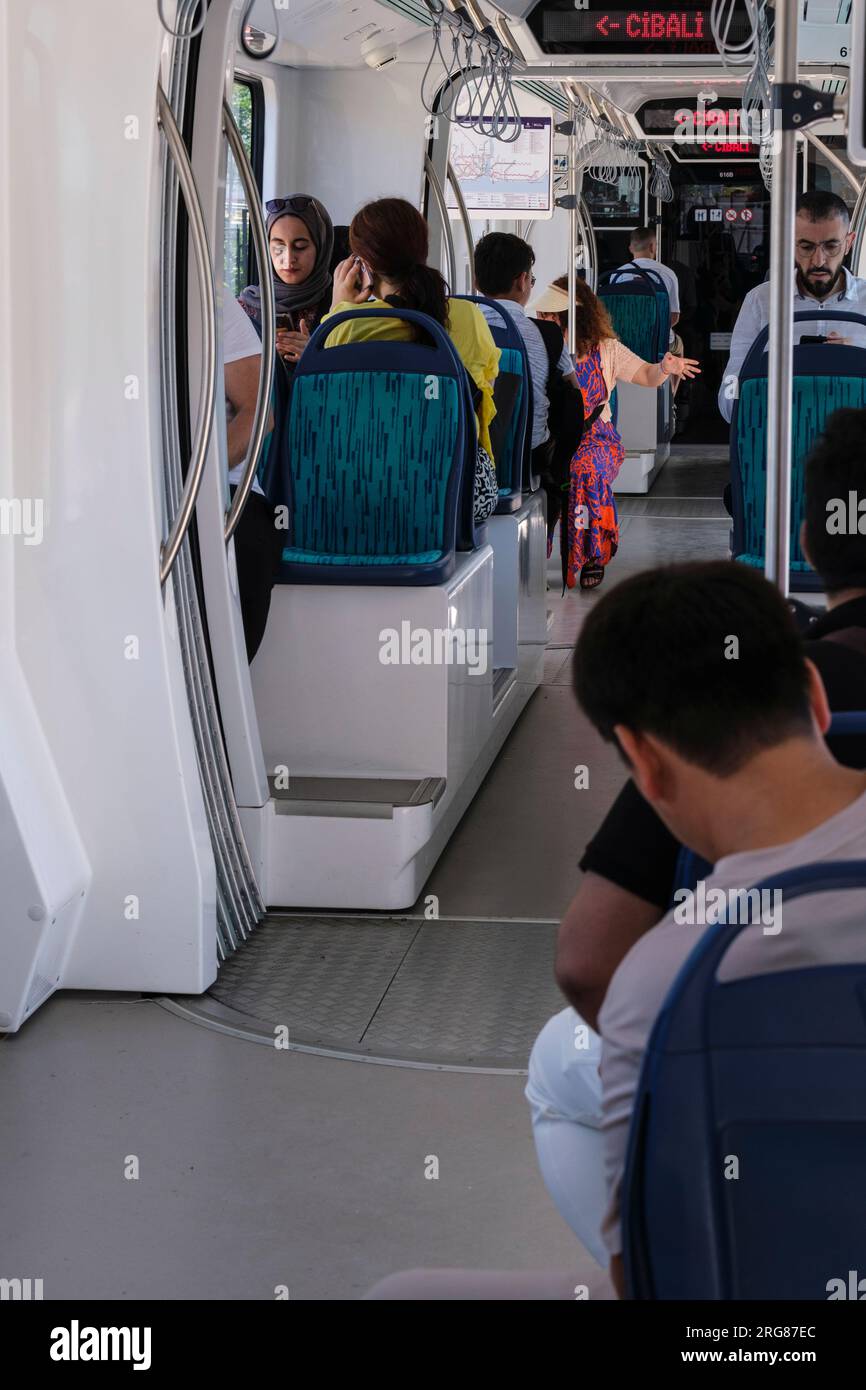 Istanbul, Turkey, Turkiye. Passengers inside a Tram Car Stock Photo - Alamy