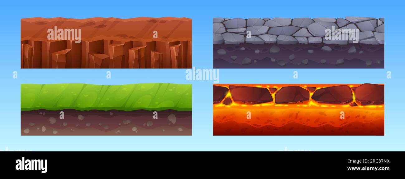 Set of seamless ground layers for game level interface. Vector cartoon ...