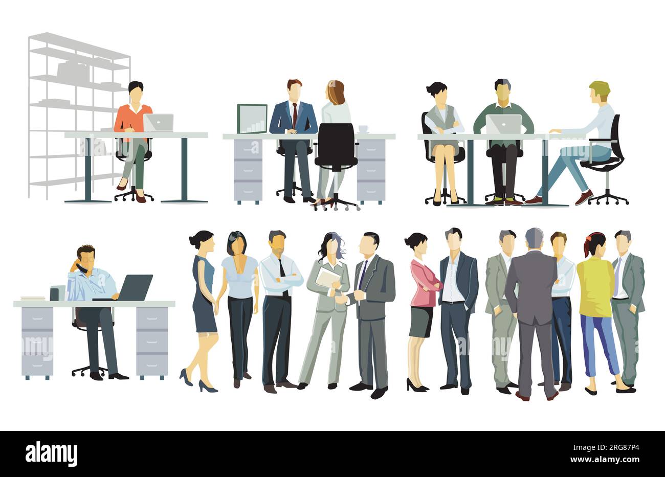 Office work at the desk, discussion of employees, illustration Stock ...