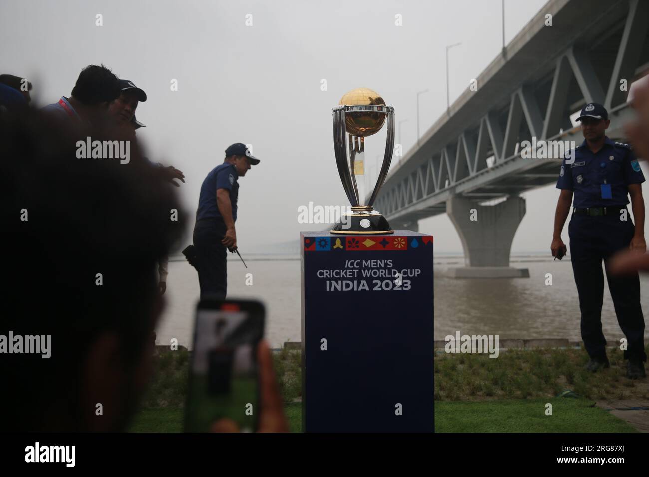 The ICC Cricket World Cup 2023 trophy on display at the Padma Bridge ...