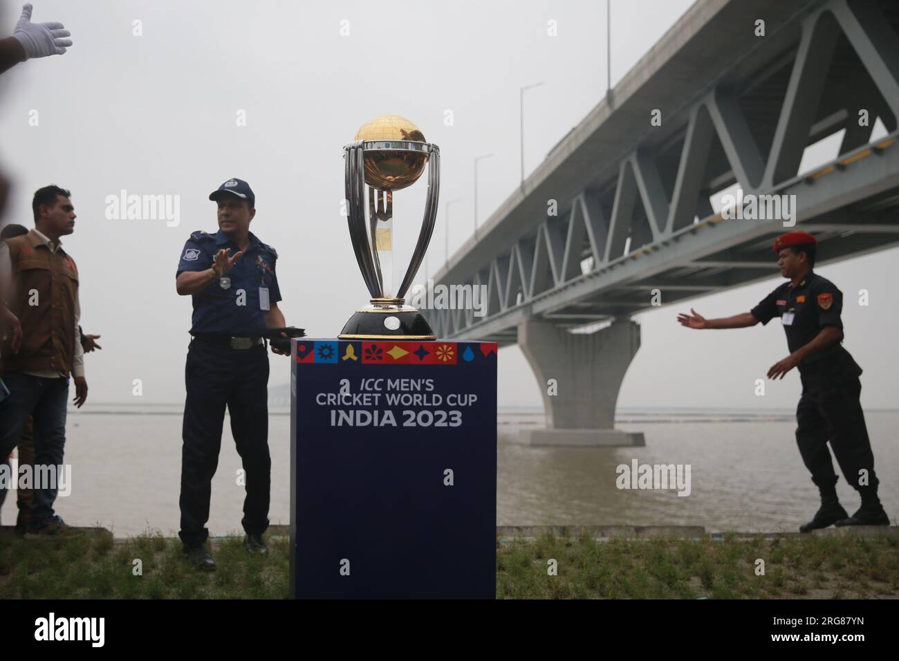 The ICC Cricket World Cup 2023 trophy on display at the Padma Bridge ...