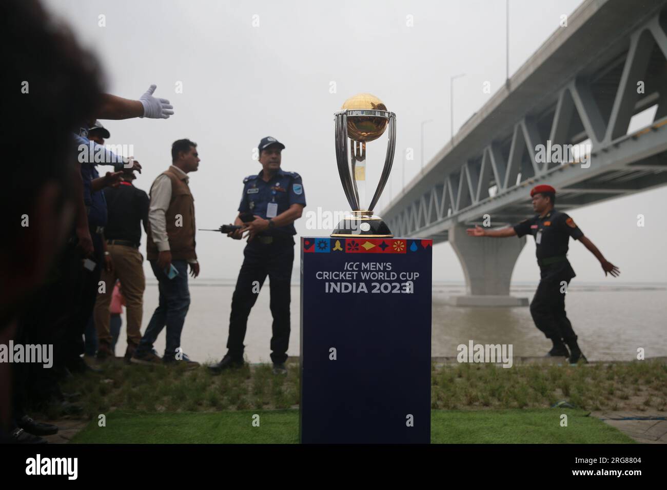 The ICC Cricket World Cup 2023 trophy on display at the Padma Bridge ...
