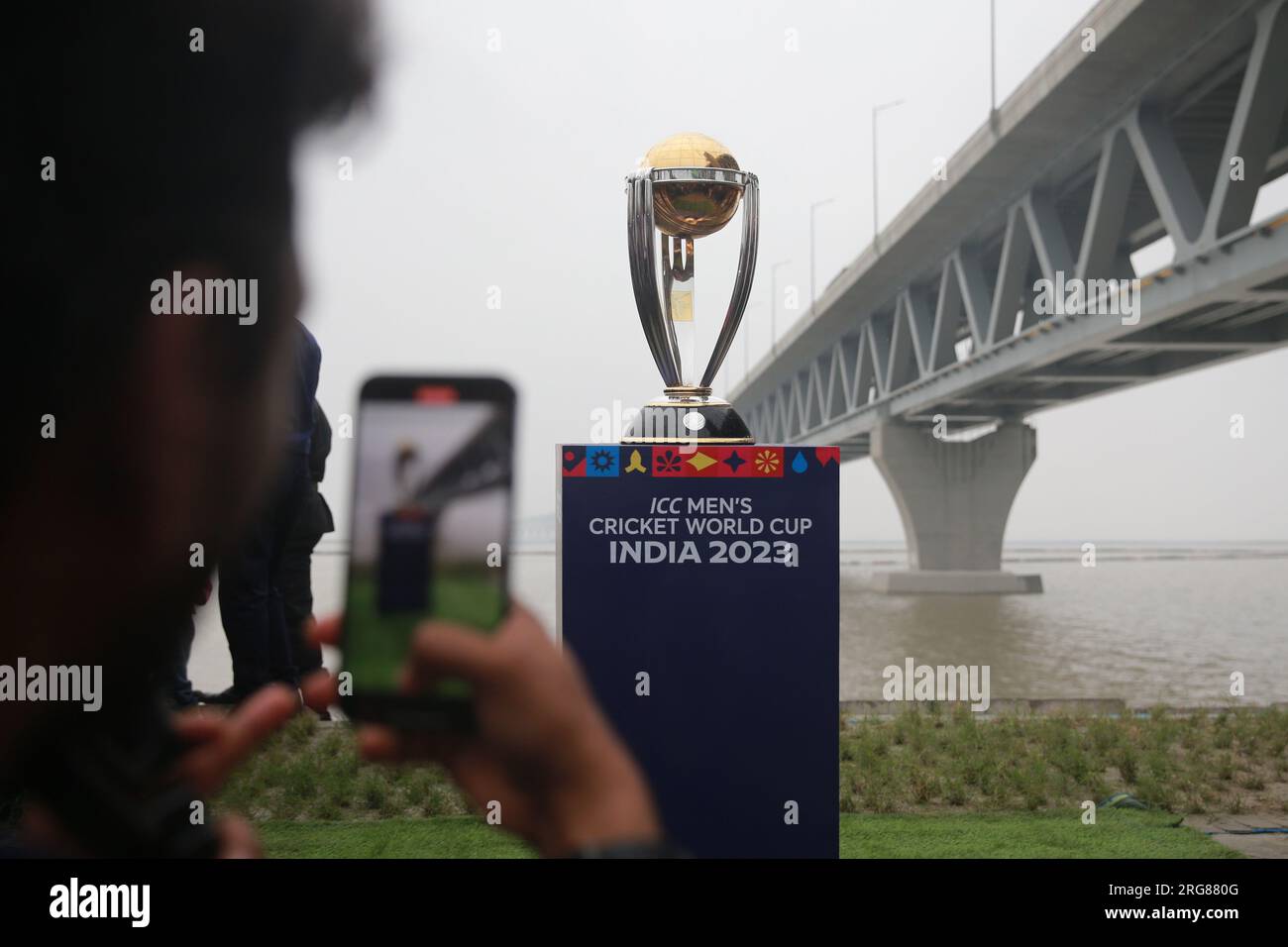 The ICC Cricket World Cup 2023 trophy on display at the Padma Bridge ...